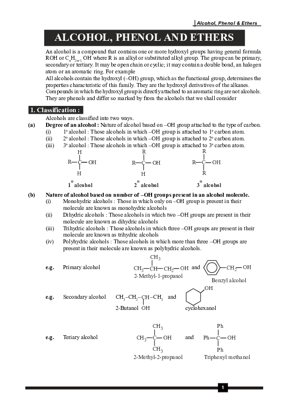 Alcohol Phenol And Ethers Nce