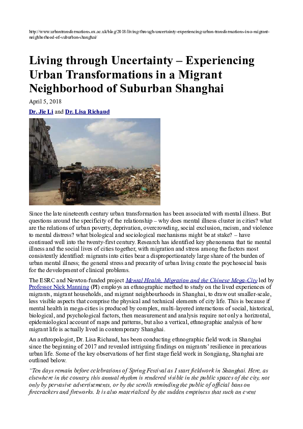 (PDF) Living through Uncertainty – Experiencing Urban Transformations ...