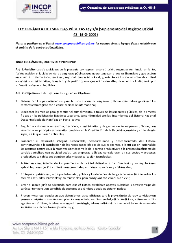 (PDF) LEY ORGÁNICA DE EMPRESAS PÚBLICAS Ley s/n (Suplemento del ...