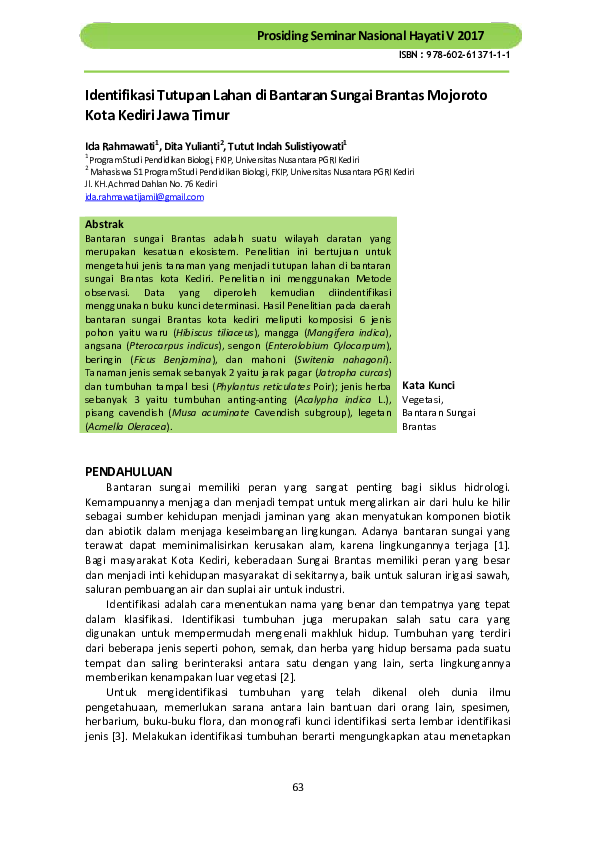 (PDF) Identifikasi Tutupan Lahan di Bantaran Sungai Brantas Mojoroto ...