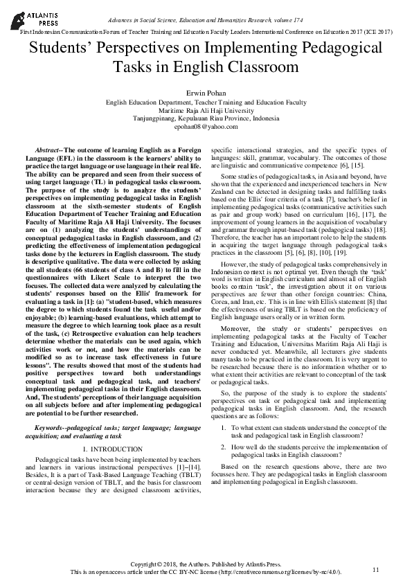 (PDF) Students' Perspectives on Implementing Pedagogical Tasks in ...