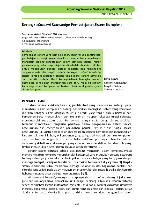 (PDF) Kerangka Content Knowledge Pembelajaran Sistem Kompleks