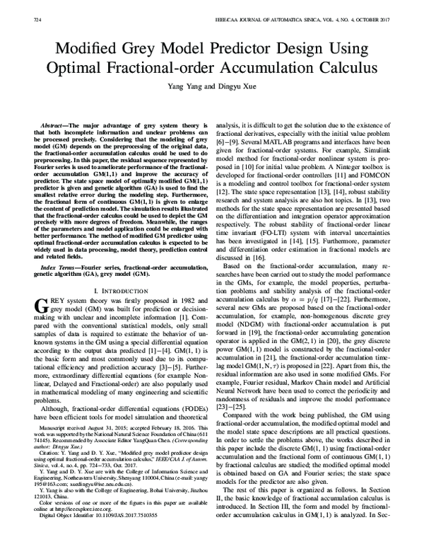 Pdf Modified Grey Model Predictor Design Using Optimal Fractional Order Accumulation Calculus