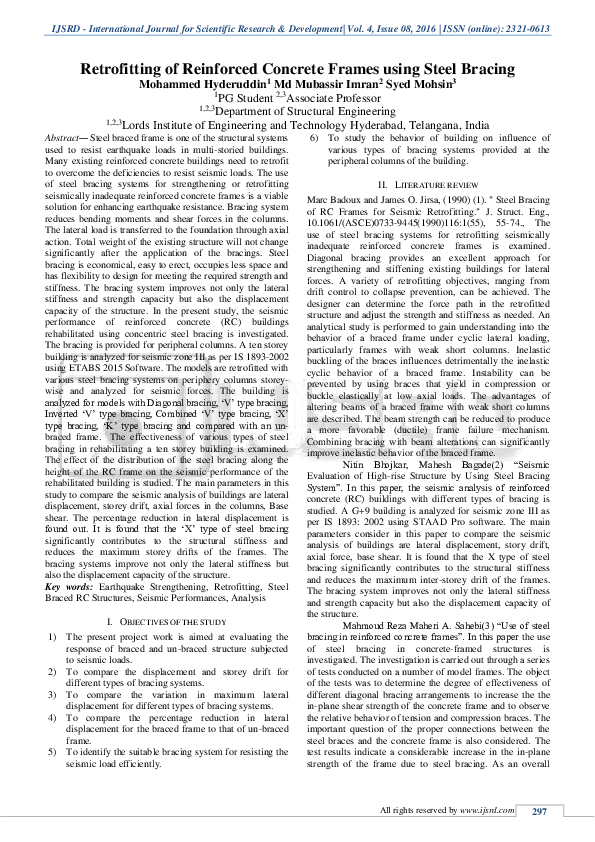 Pdf Retrofitting Of Reinforced Concrete Frames Using Steel Bracing