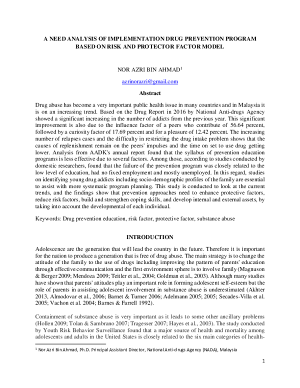 (PDF) A NEED ANALYSIS OF IMPLEMENTATION DRUG PREVENTION PROGRAM BASED ...