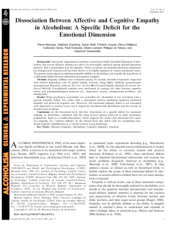 (PDF) Dissociation Between Affective and Cognitive Empathy in ...