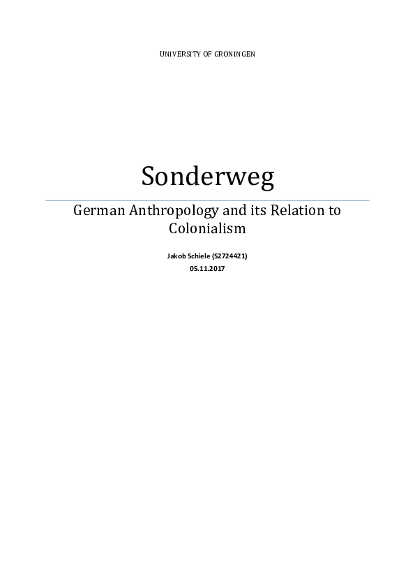 (DOC) Sonderweg - German Anthropology and its Relation to Colonialism