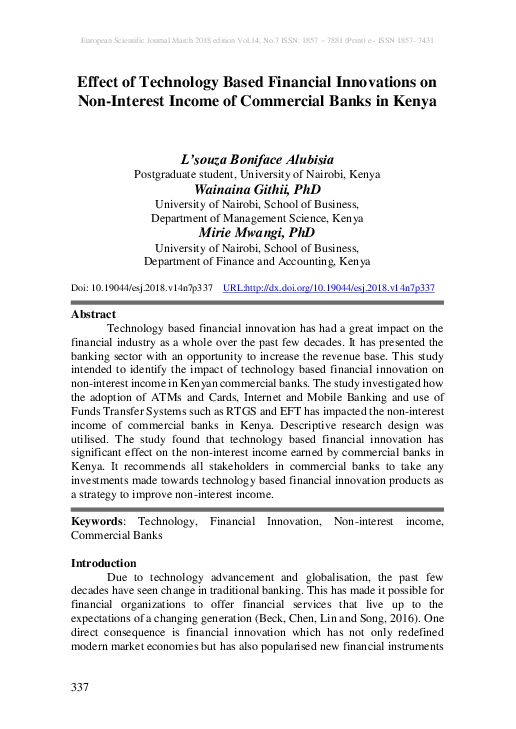 (PDF) Effect of Technology Based Financial Innovations on Non-Interest ...