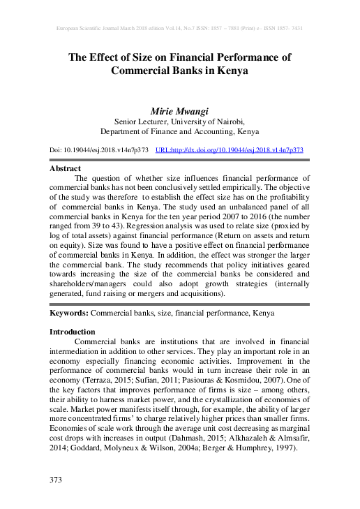 (PDF) The Effect of Size on Financial Performance of Commercial Banks ...