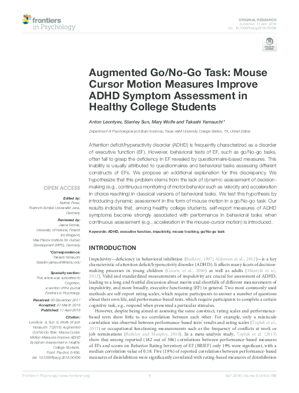 (PDF) Augmented Go/No-Go Task: Mouse Cursor Motion Measures Improve ...