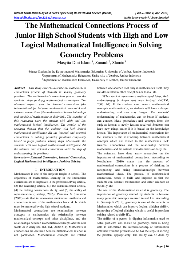 (PDF) The Mathematical Connections Process of Junior High School ...