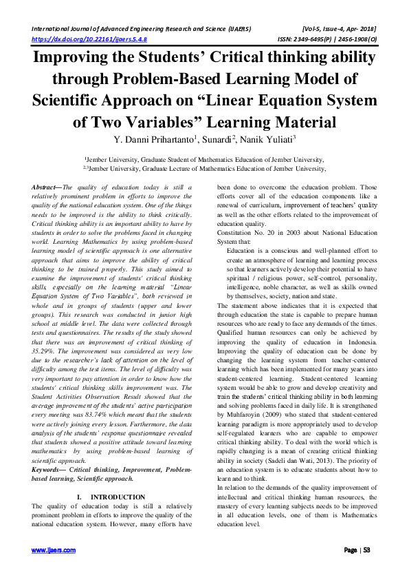(PDF) Improving the Students' Critical thinking ability through Problem ...