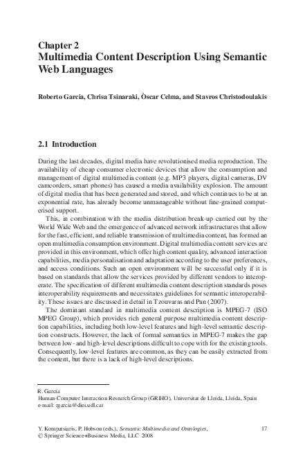 (PDF) Multimedia content description using Semantic Web languages | Chrisa Tsinaraki - Academia.edu