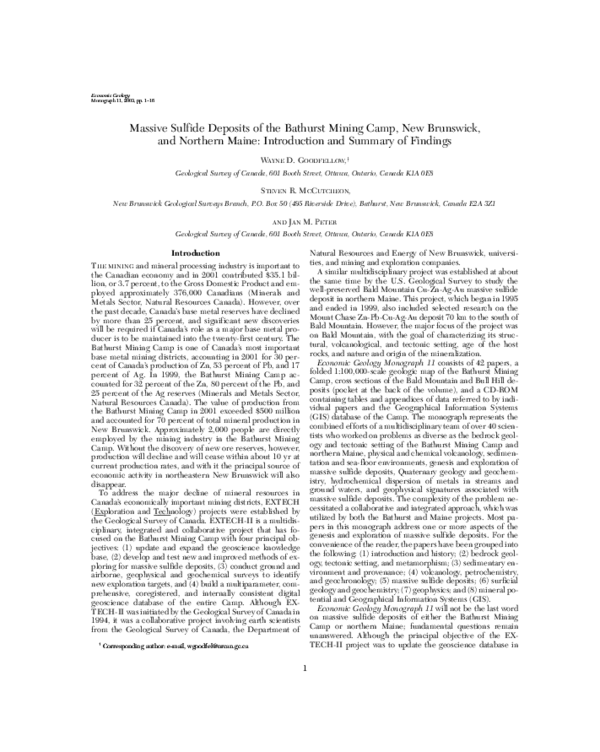 (PDF) Massive Sulfide Deposits of the Bathurst Mining Camp, New ...