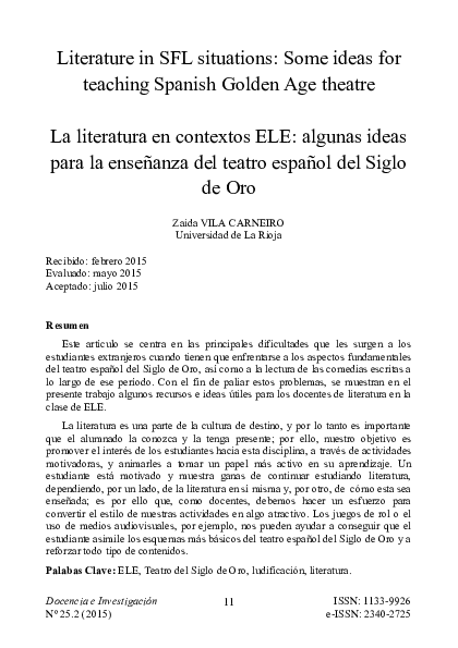 (PDF) Literature in SFL situations: Some ideas for teaching Spanish ...