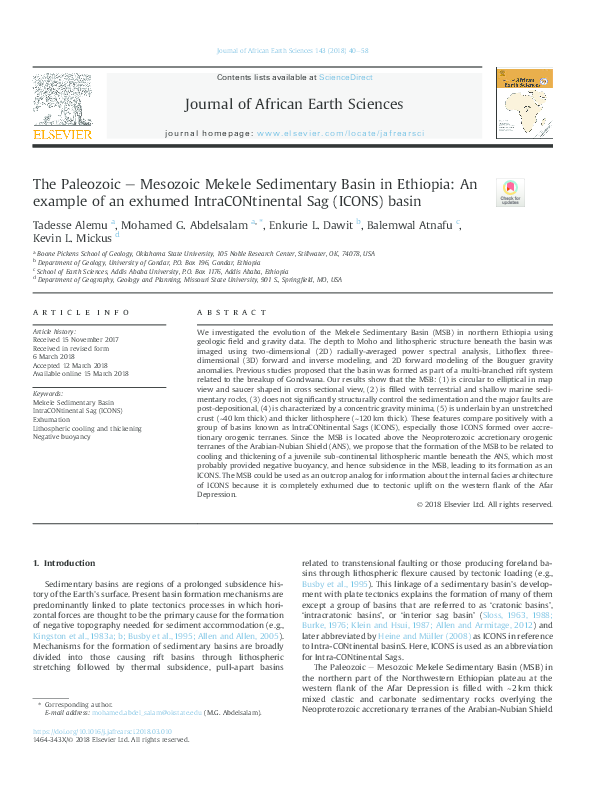 (PDF) The Paleozoic e Mesozoic Mekele Sedimentary Basin in Ethiopia: An ...
