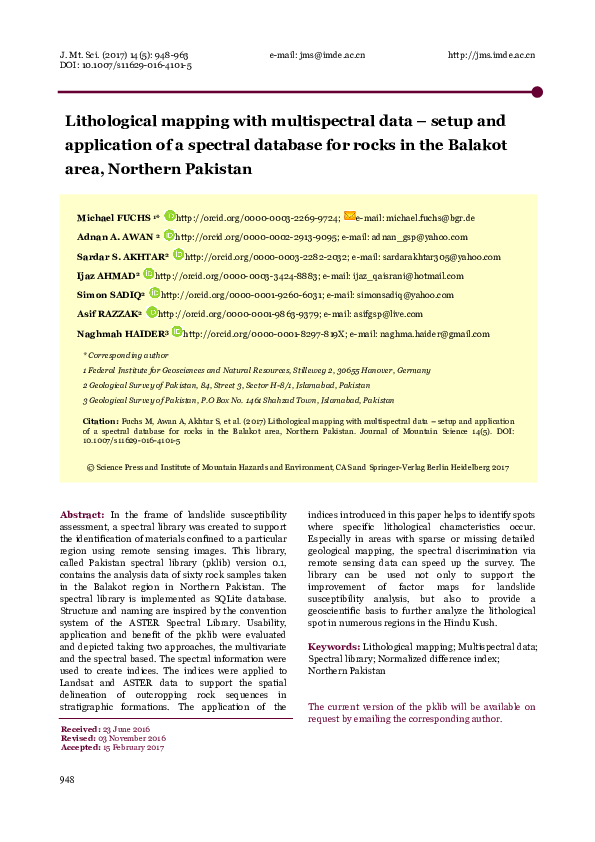 Pdf Lithological Mapping With Multispectral Data Setup And Application Of A Spectral