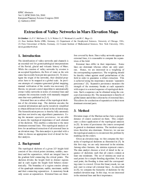 (PDF) Extraction of Valley Networks in Mars Elevation Maps | Patrick ...