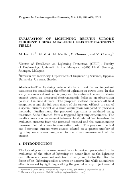 (PDF) Evaluation of Lightning Return Stroke Current Using Measured Electromagnetic Fields