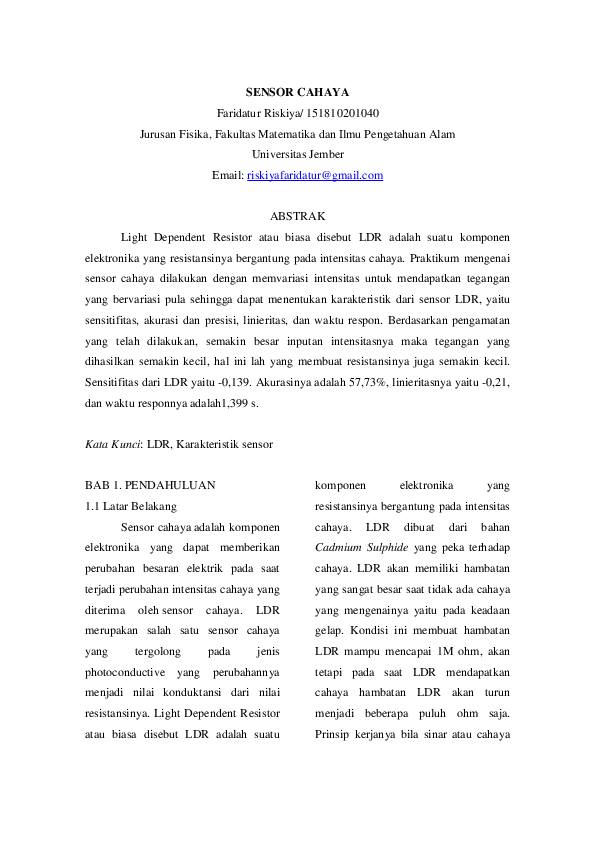 (DOC) Sensor Cahaya LDR (Light Dependent Resistor) (DOC) Sensor Cahaya LDR (Light Dependent Resistor)