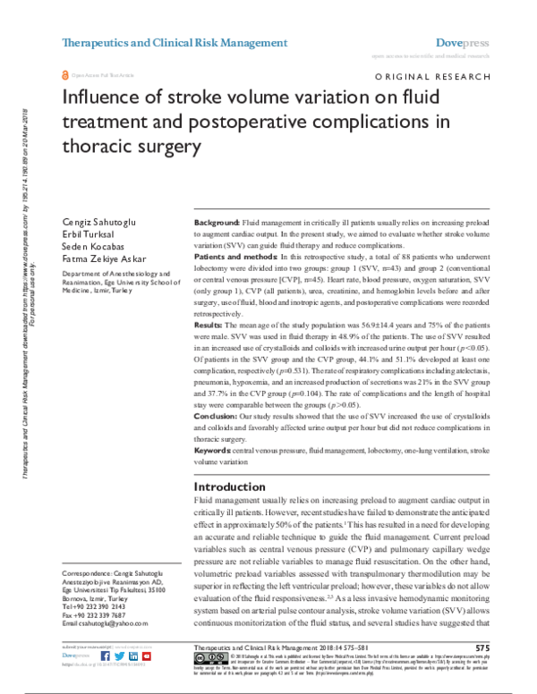 (PDF) Influence of stroke volume variation on fluid treatment and ...