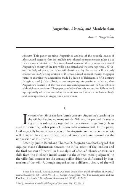 (PDF) Augustine, Akrasia, and Manichaeism