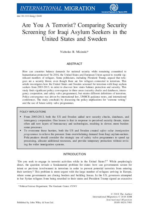 (PDF) Are You A Terrorist? Comparing Security Screening for Iraqi ...