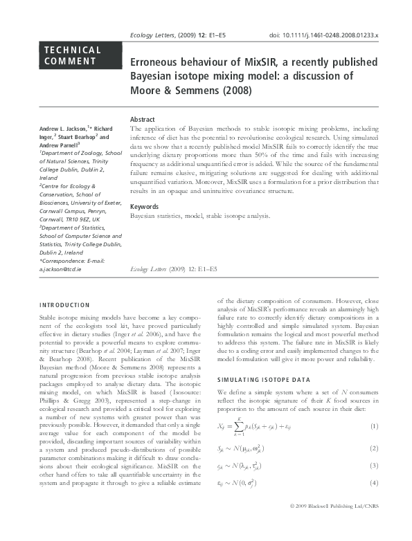 (PDF) Erroneous behaviour of MixSIR, a recently published Bayesian isotope mixing model: a ...