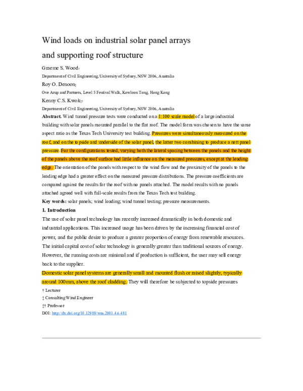 (PDF) Wind loads on industrial solar panel arrays and supporting roof ...