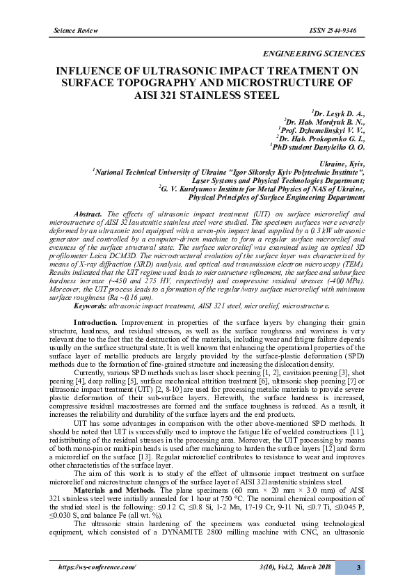 (PDF) INFLUENCE OF ULTRASONIC IMPACT TREATMENT ON SURFACE TOPOGRAPHY ...
