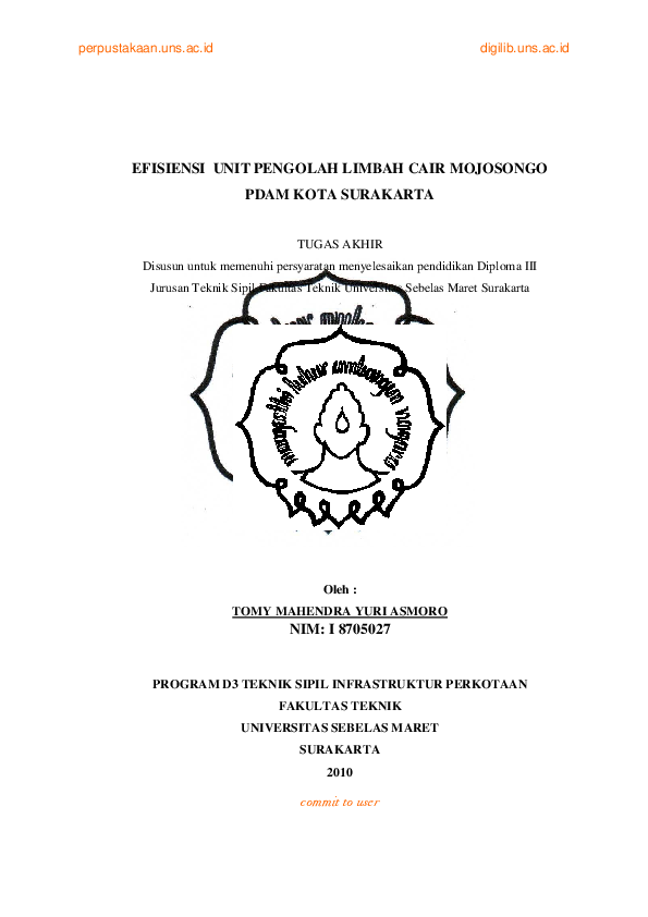 (PDF) EFISIENSI UNIT PENGOLAH LIMBAH CAIR MOJOSONGO PDAM KOTA SURAKARTA