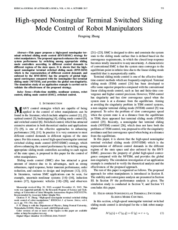 (PDF) High-speed Nonsingular Terminal Switched Sliding Mode Control of Robot Manipulators