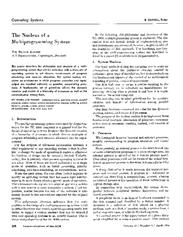 (PDF) Operating Systems The Nucleus of a Multiprogramming System