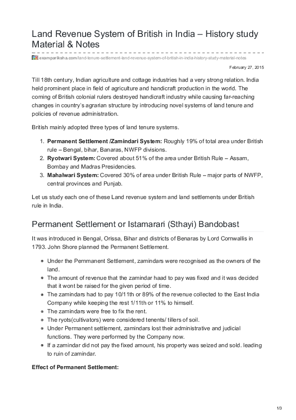 (PDF) Land Revenue System of British in India