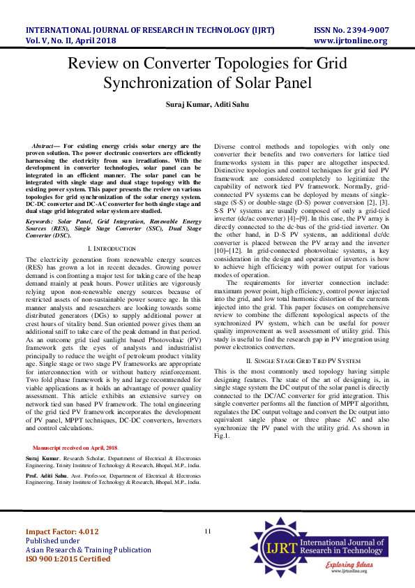 (PDF) Review on Converter Topologies for Grid Synchronization of Solar ...