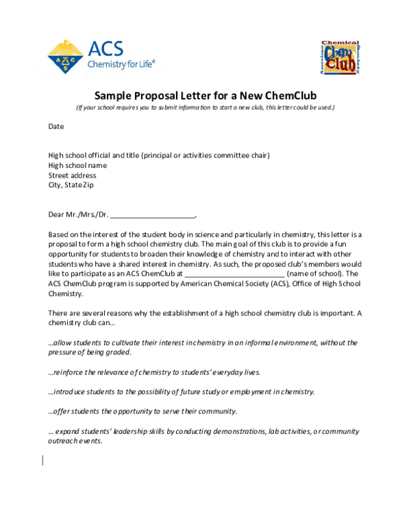 (PDF) Sample Proposal Letter for a New ChemClub