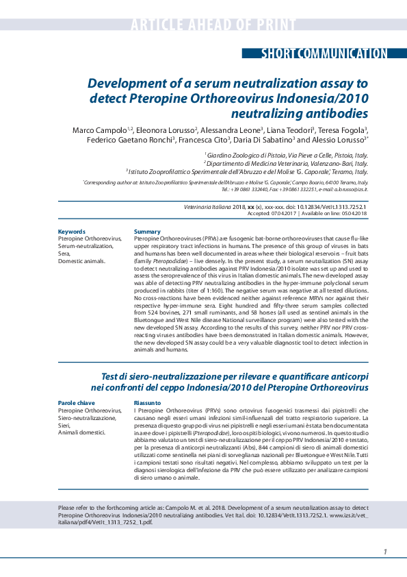 (PDF) Development of a serum neutralization assay to detect Pteropine ...