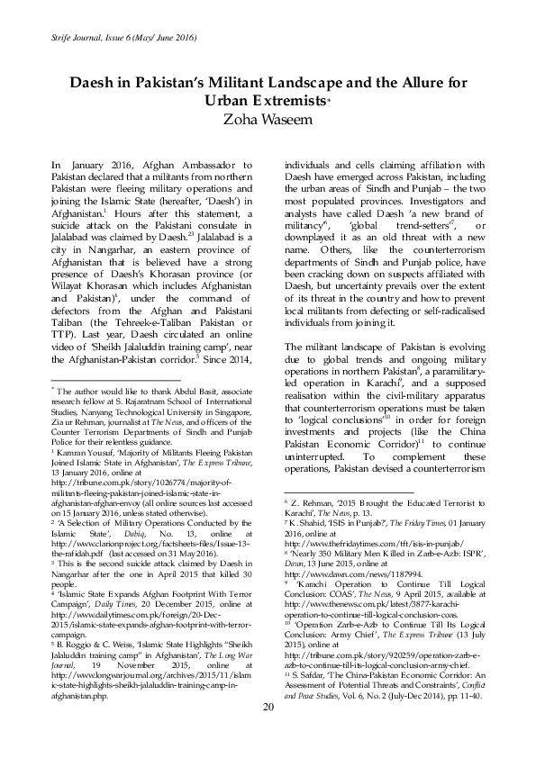 (PDF) Daesh in Pakistan's Militant Landscape and the Allure for Urban ...