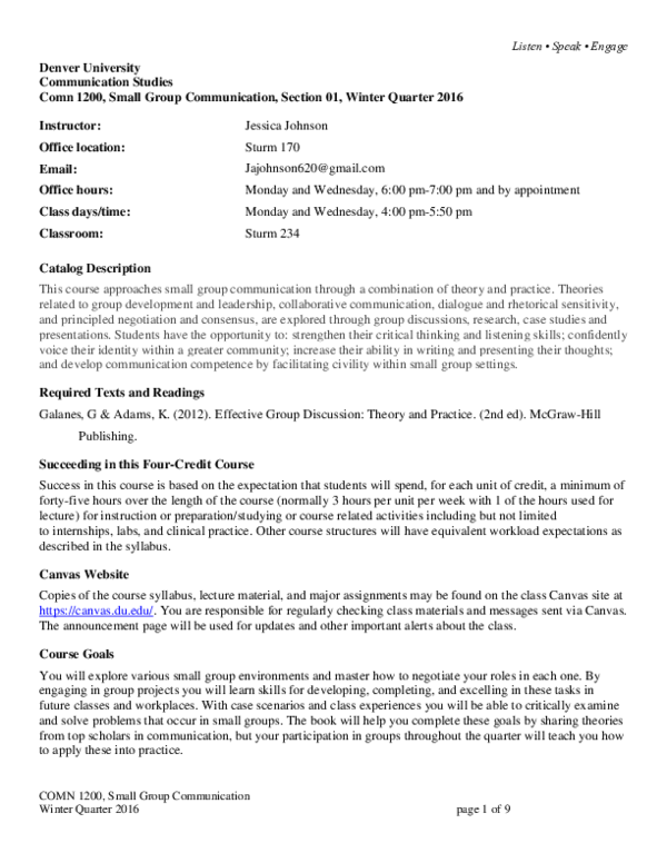 (DOC) Small Group Communication Syllabus | Jessica Johnson - Academia.edu