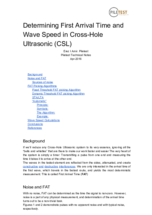 (PDF) Determining Arrival Time and Wave Speed in Cross Hole Ultrasonic CSL