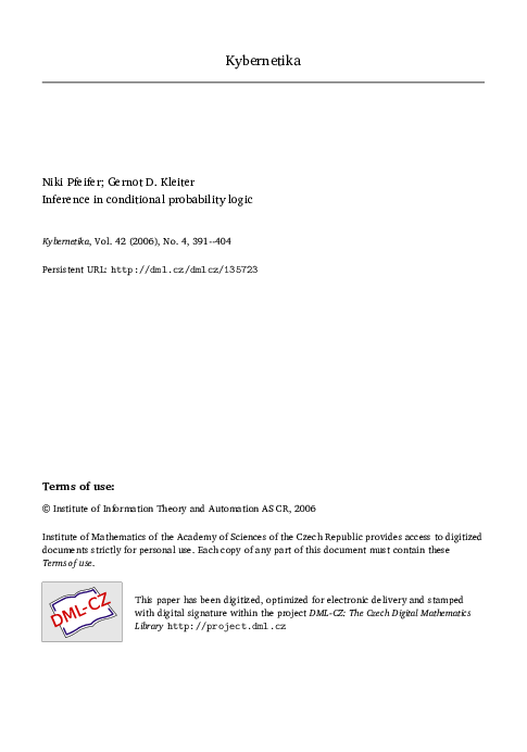 (PDF) Inference in conditional probability logic