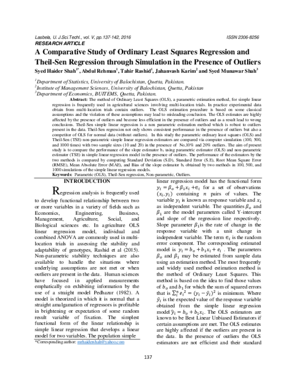 (PDF) A Comparative Study of Ordinary Least Squares Regression and ...