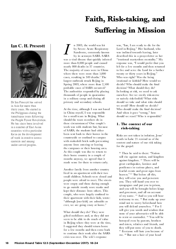 (PDF) Faith, Risk-taking, and Suffering in Mission