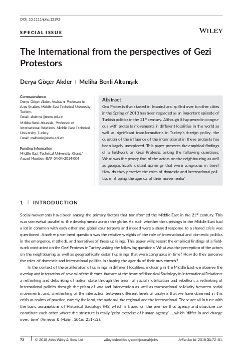 (PDF) The International from the Perspectives of Gezi Protestors ...