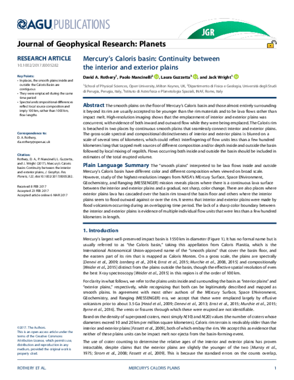 Pdf Mercurys Caloris Basin Continuity Between The Interior And