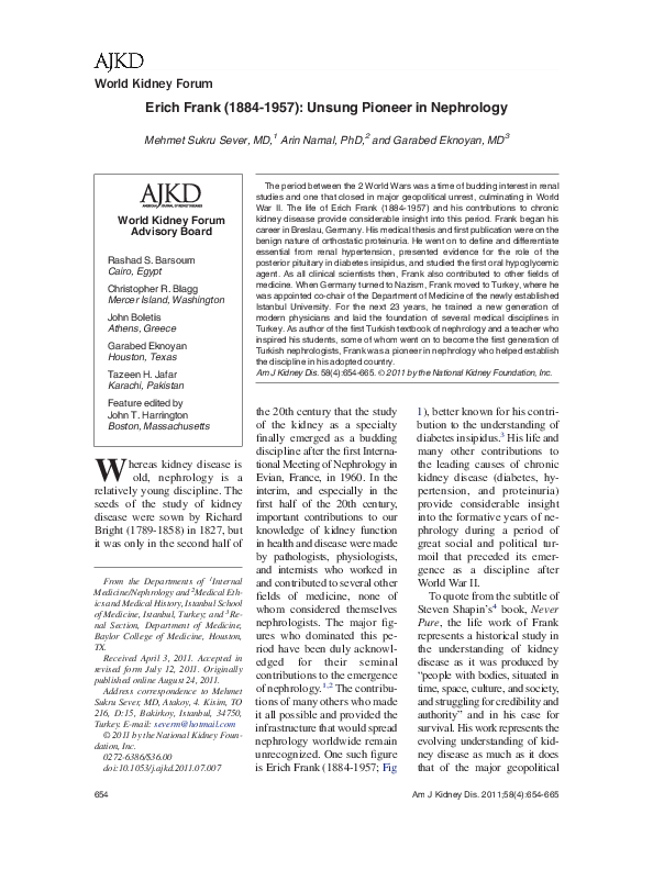(PDF) Erich Frank (1884-1957): Unsung Pioneer in Nephrology