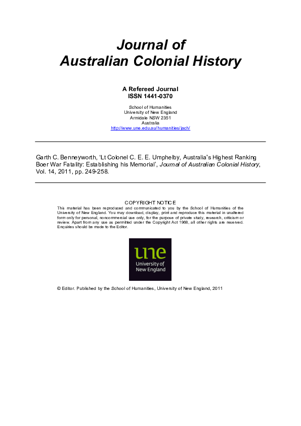 (PDF) Journal of Australian Colonial History