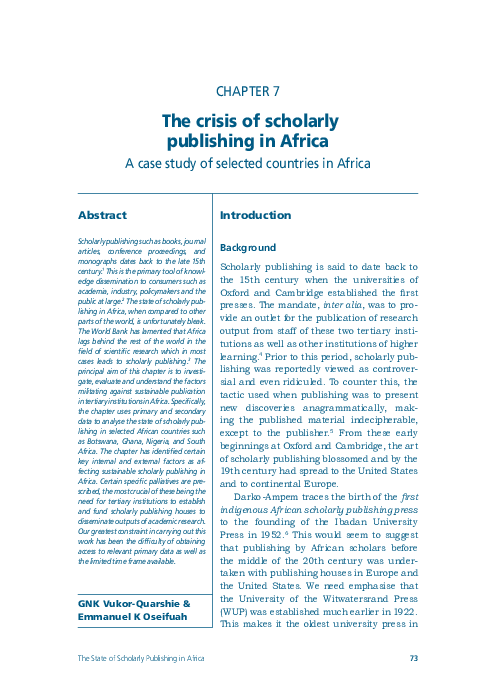 (PDF) The crisis of scholarly publishing in Africa A case study of ...