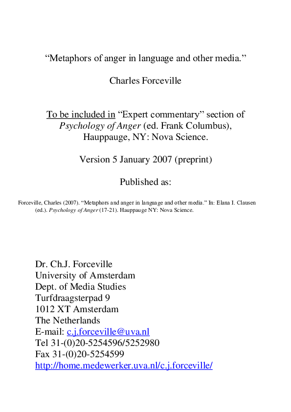 (PDF) Metaphors and anger in language and other media