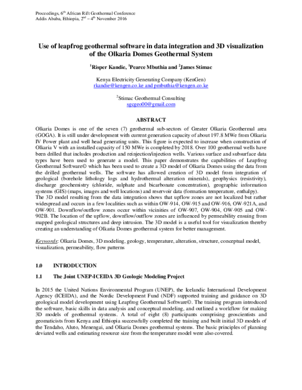 (PDF) Use of leapfrog geothermal software in data integration and 3D ...